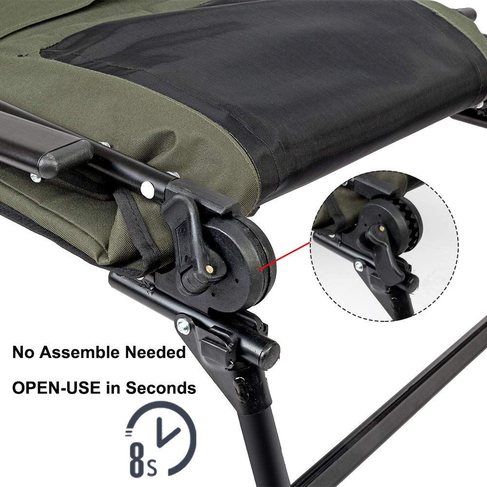 VINGLI Heavy Duty Fishing Chair with Footrest Support 440 LBS, Oversized Camping Chairs with 160° Adjustable High Back, Beach Chair for Outdoors/Yard/Forest