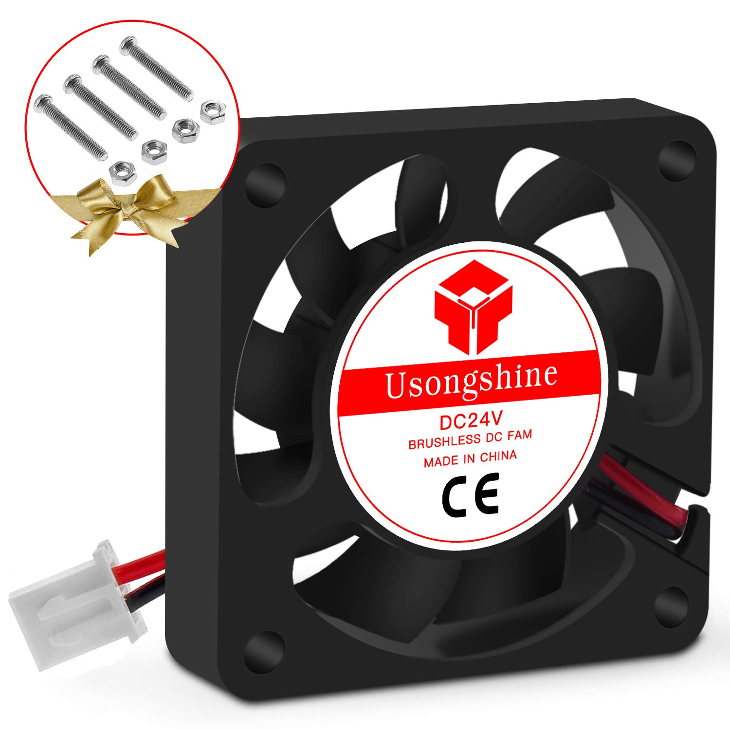 Usongshine 3D Printer Cooling Fan 40 x 40 x10mm 4010 DC 24V Cooling Fan with 2Pin Wire, 2 Packs of Mounting Screws (24V Pack of 2)