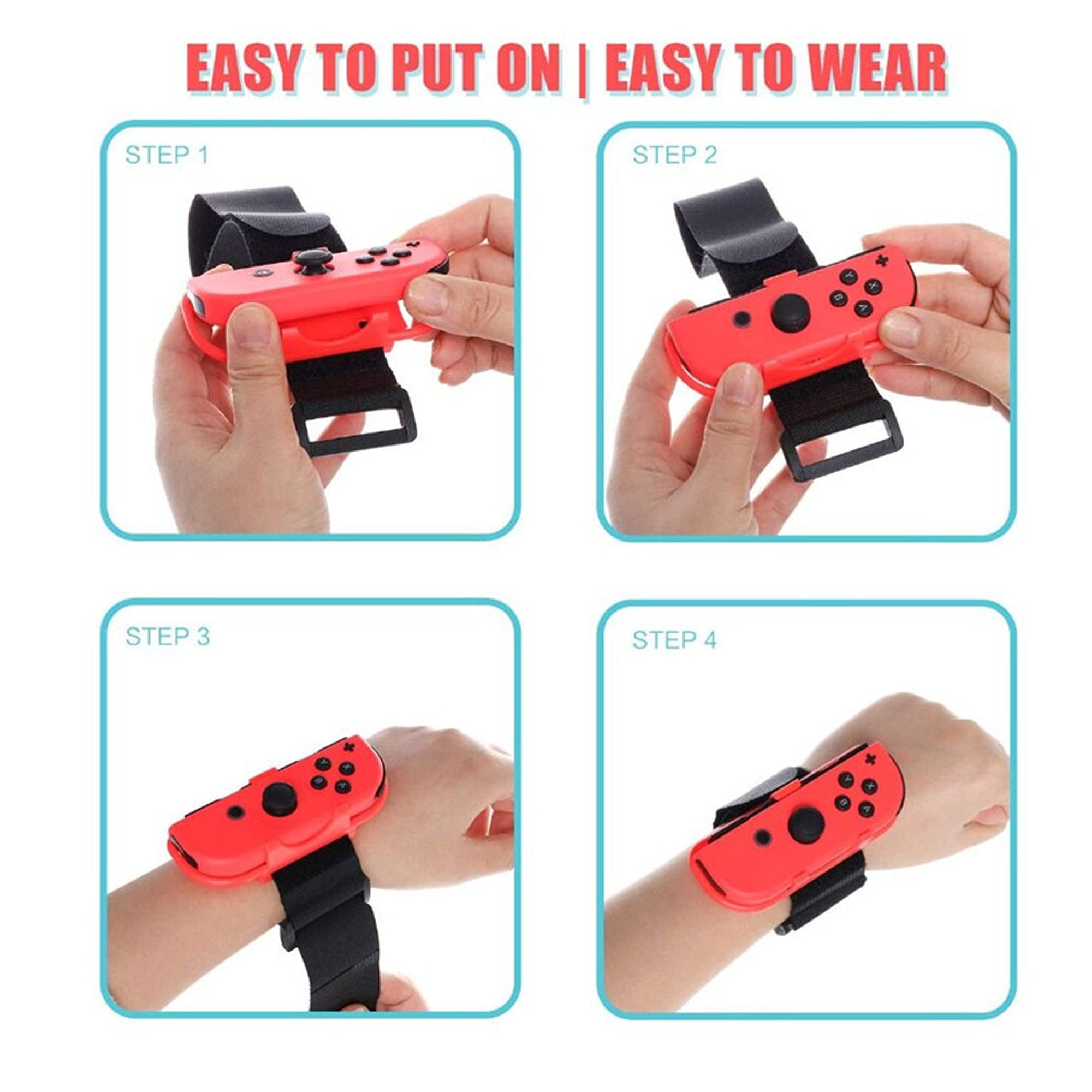 YICHUMY 2 Packs Adjastable Wrist Bands Wrist Strap for Switch Controller Just Dance 2019 /Switch Kinetic Game - Blue and Red with 8X Thumbsticks