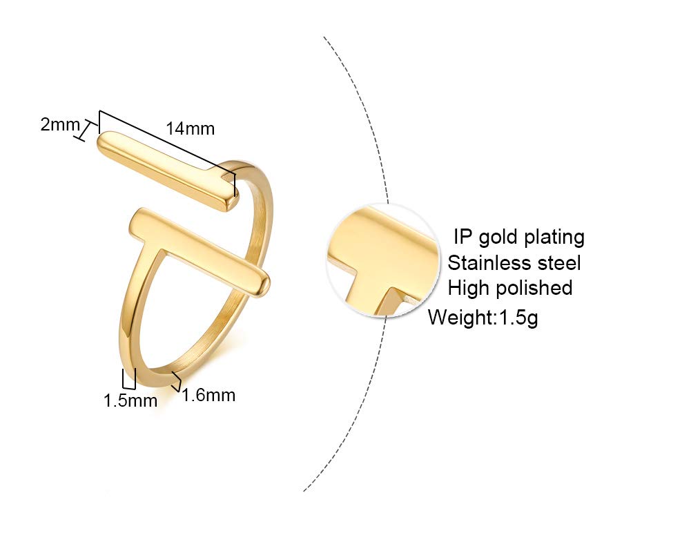 Ximi Jewelry Stainless Steel Fashion Parallel Line Simple Ring For Women, Gold Plated, Size 6-8 (Yellow, 6)