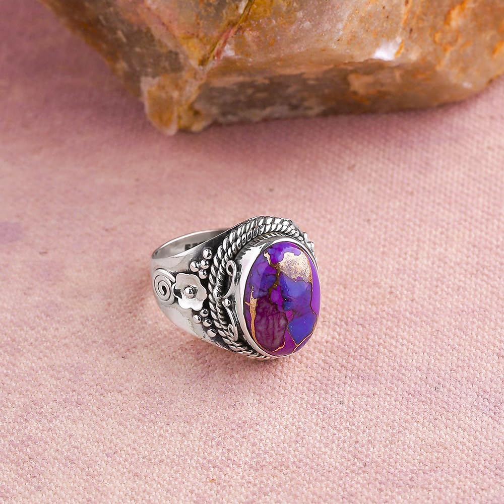 YoTreasure Purple Copper Turquoise Solid 925 Sterling Silver Chunky Ring Jewelry