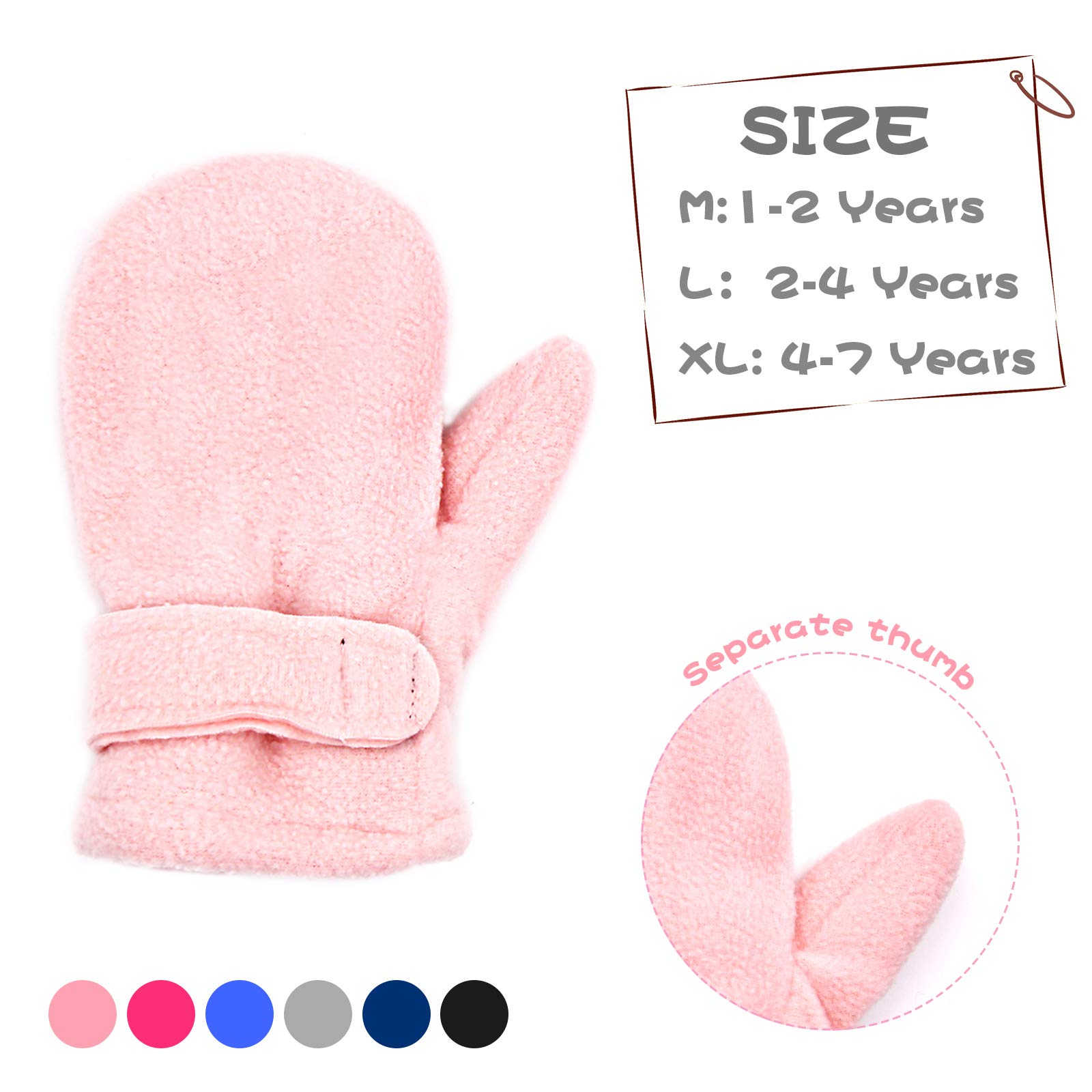 Toddler Infant Winter Mittens Lined with Fleece Easy-on Baby Boy Girls Warm Gloves Outdoor (B-Grey&Navy, M (1-2 Years))