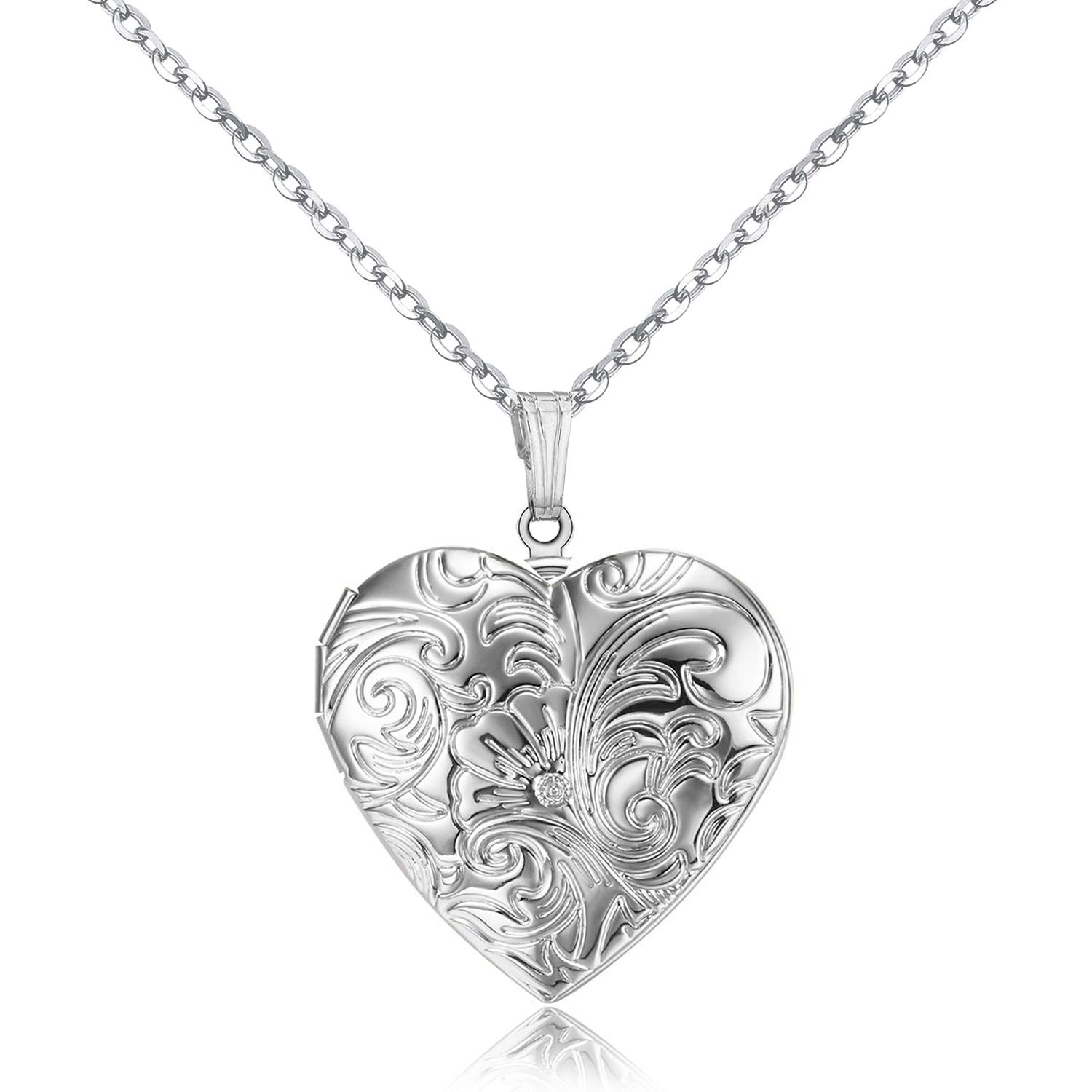 YOUFENG Locket Necklace that Holds Pictures Flower Lockets Necklaces Pendant 18K Gold Plated Gifts Jewelry Silver Heart