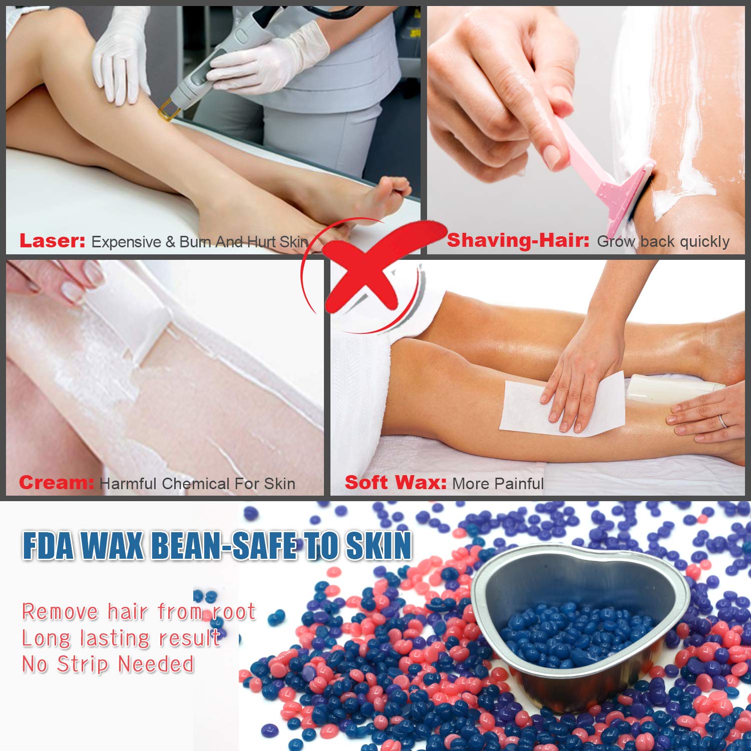 Waxing Kit for Women - Automatic Thermostatic Wax Warmer for Hair Removal Hard Wax Kit with 14.1oz Wax Beads, Beginner Wax Pot Wax Machine for Brazilian Waxing