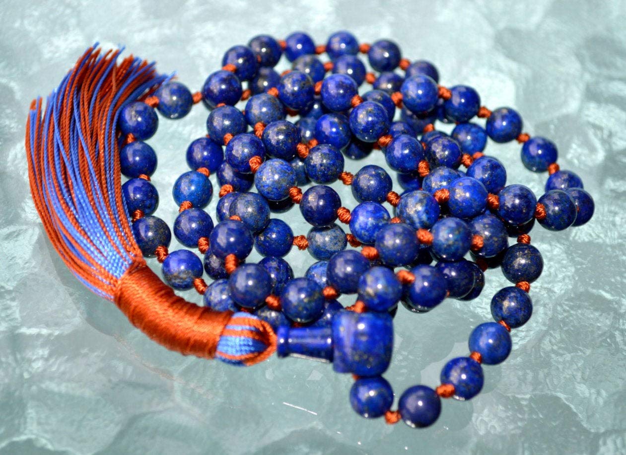 Unleash Your Inner Wisdom: Lapis Lazuli Mala Necklace (8mm 108+1 Beads, December Birthstone, Sagittarius Gemstone, Throat Chakra)