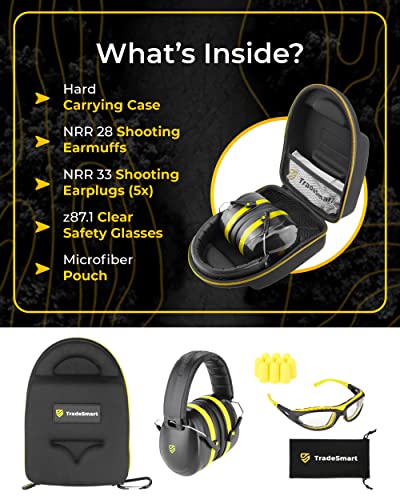 TradeSmart All-in-One Gun Range Safety Duo Kit, Yellow & Pink Ear and Eye Protection Kit for Men & Women, U.S. Certified