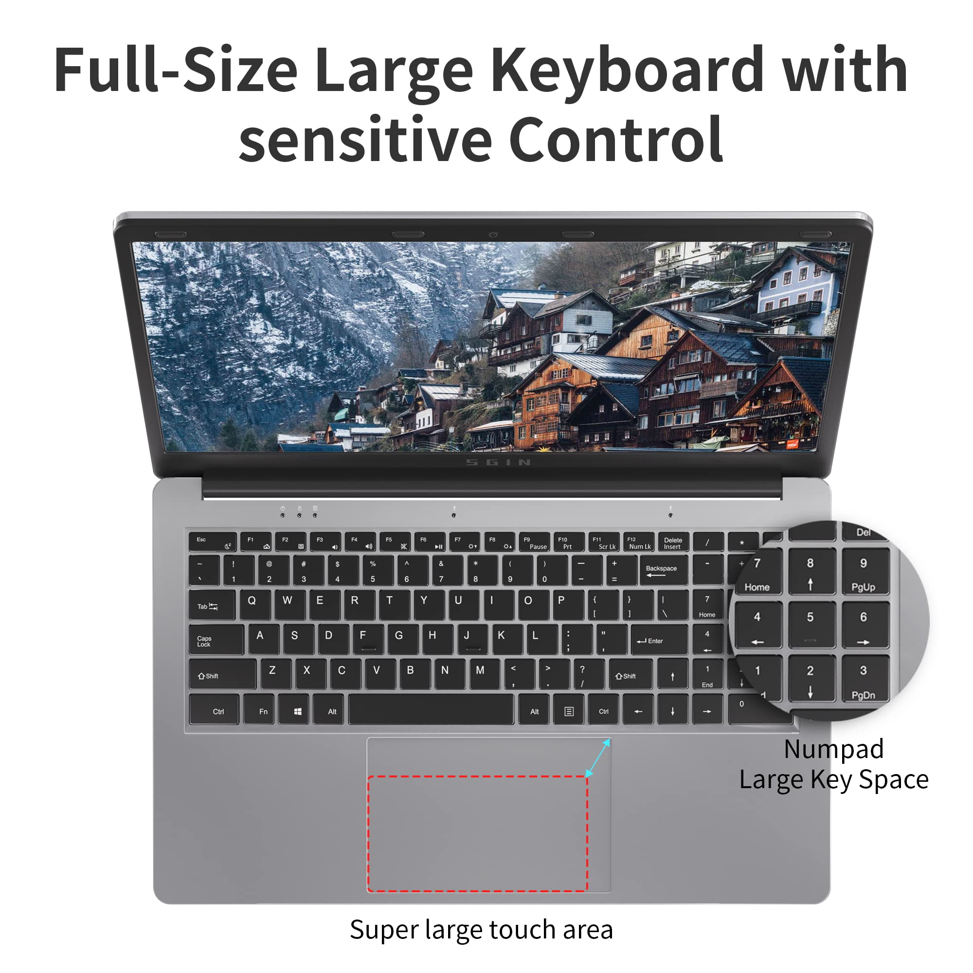 SGIN 4GB DDR4 RAM 128GB SSD Notebook, 15.6 Inch Laptop, Computer with Intel Celeron Processor, Intel UHD Graphics 600, USB3.0, Mini HDMI, Webcam, Wi-Fi, Bluetooth 4.2
