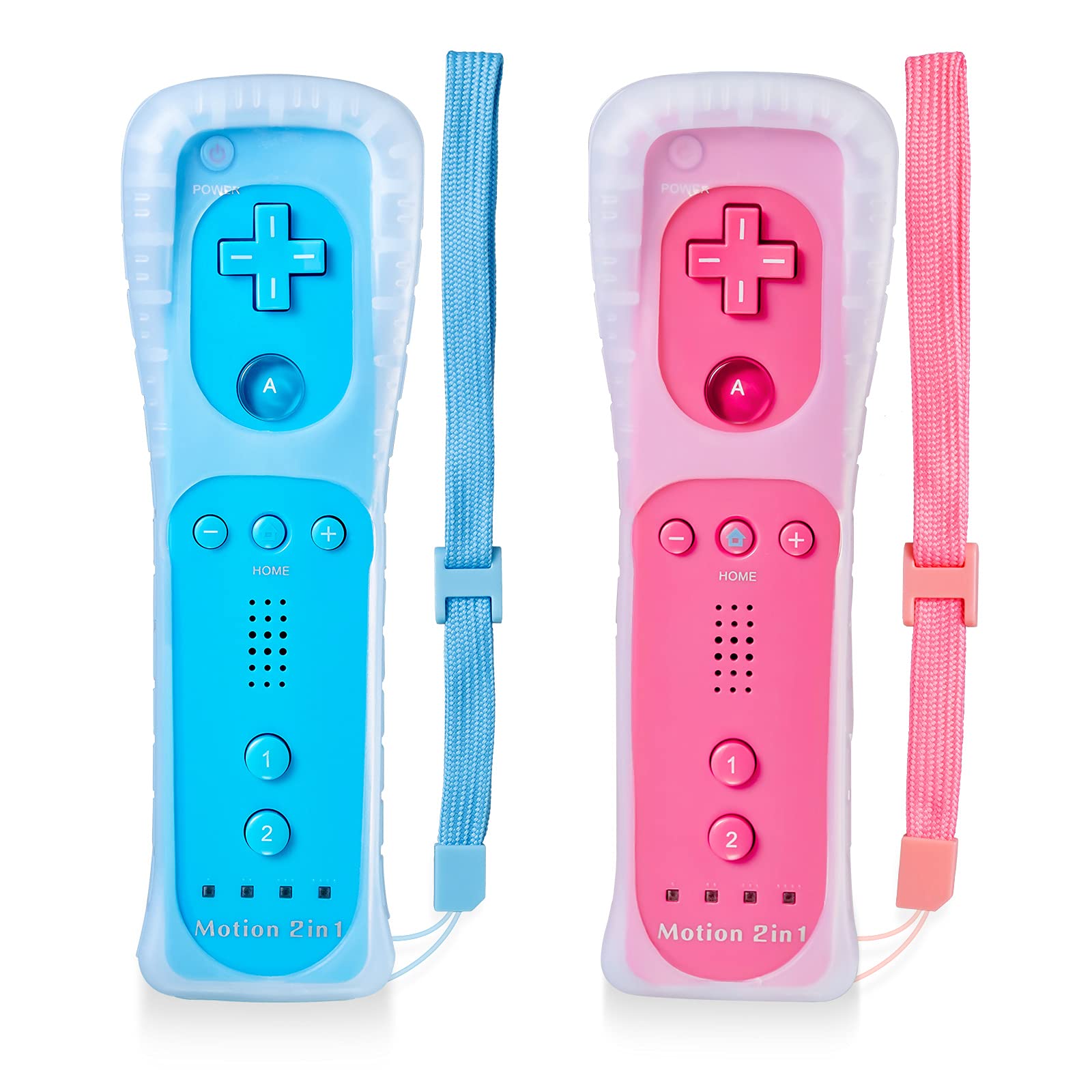 Wii Remote Controller 2 Packs Wireless Wii U Motion Plus Remote Controller with Silicone Protective Case and Wrist Strap Compatible for Nintendo Wii and Wii U (Pink and Blue)