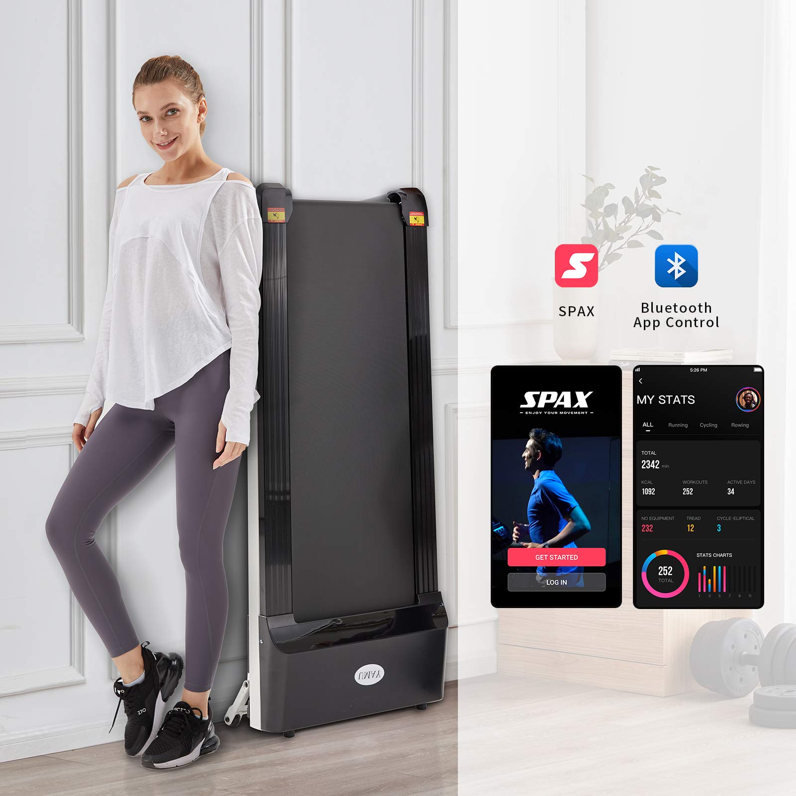 UMAY Under Desk Treadmill Without Assembling for Home & Office with Foldable Wheels, Small Walking Pad Exercise Machine with Low Noise & Sports App