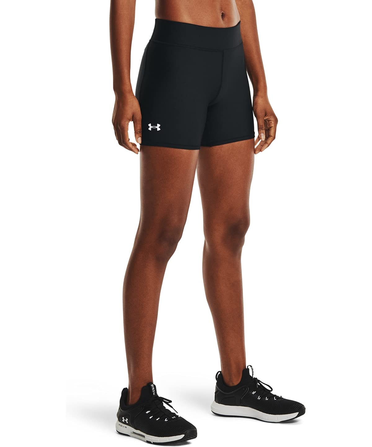 Under Armour Womens HeatGear Armour Mid Rise Shorts , Black (001)/White , Small
