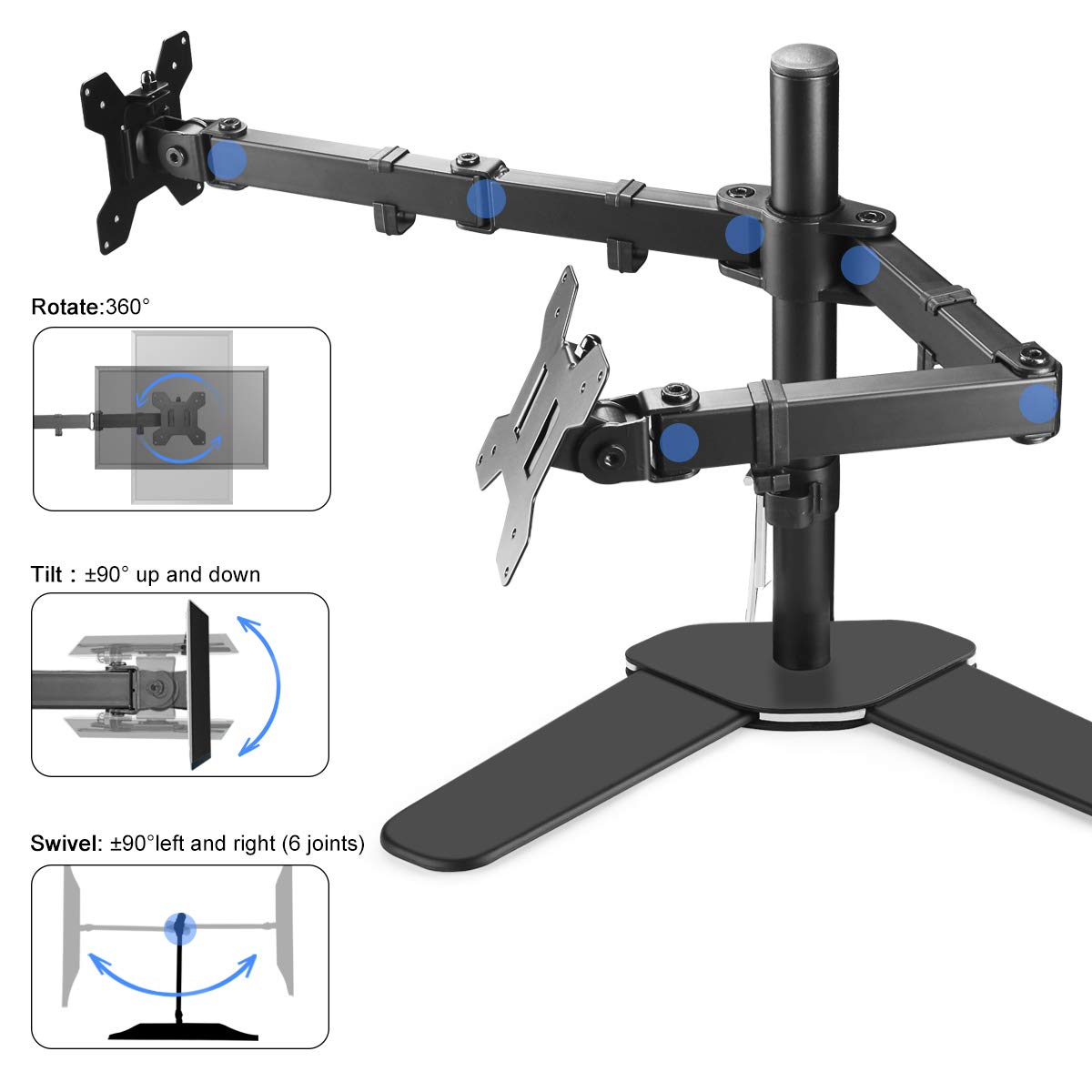 Suptek Dual LED LCD Monitor Free-standing Desk Stand Heavy Duty Fully Adjustable Mount for 2 / Two Screens up to 27 inch (ML6442)
