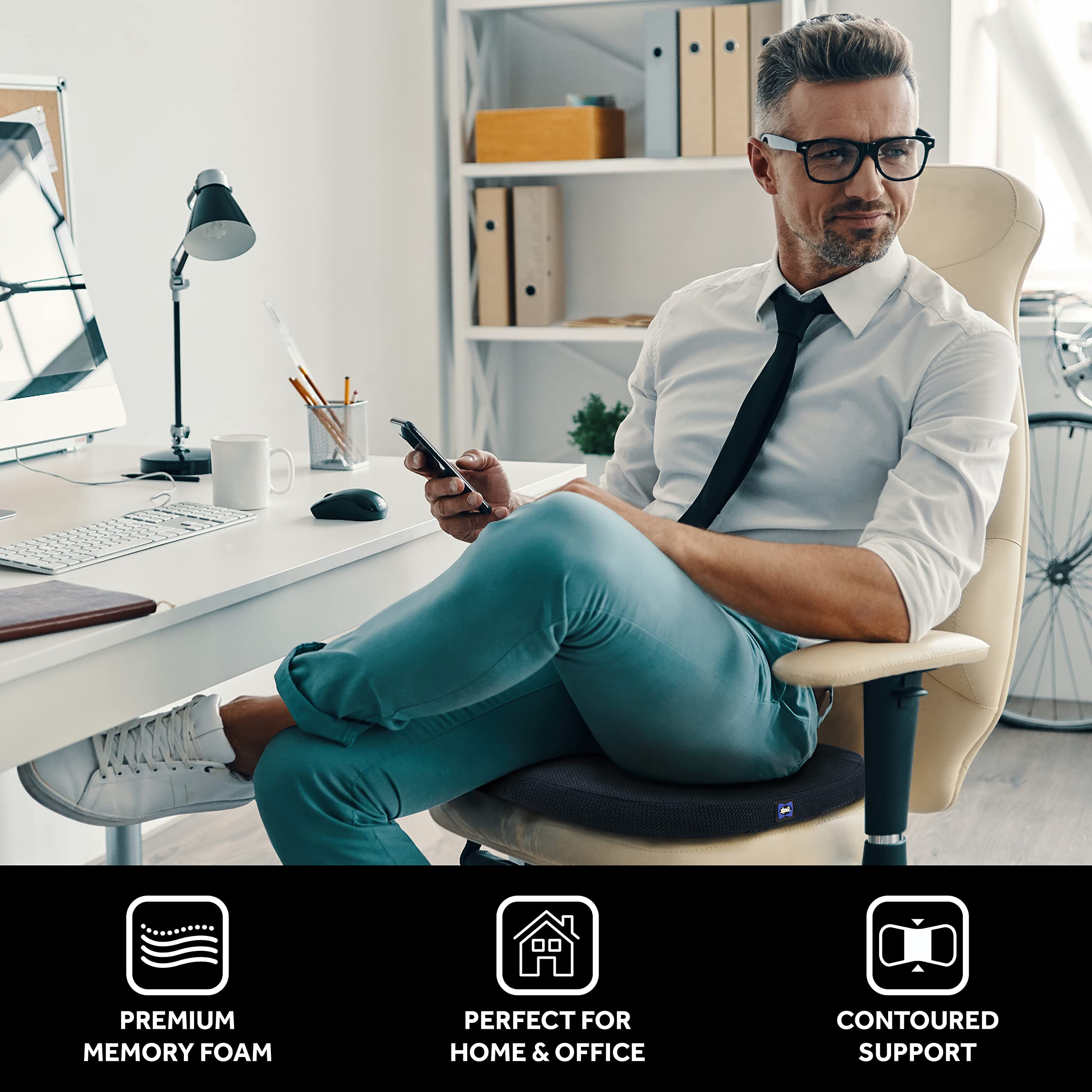 SEALY - Slim Seat Cushion with Cooling Gel - Premium Memory Foam for Comfortable Seating, Contoured Support, Breathable Cover, Non-Slip Bottom, Machine Washable - Perfect for Home, Office, or Car