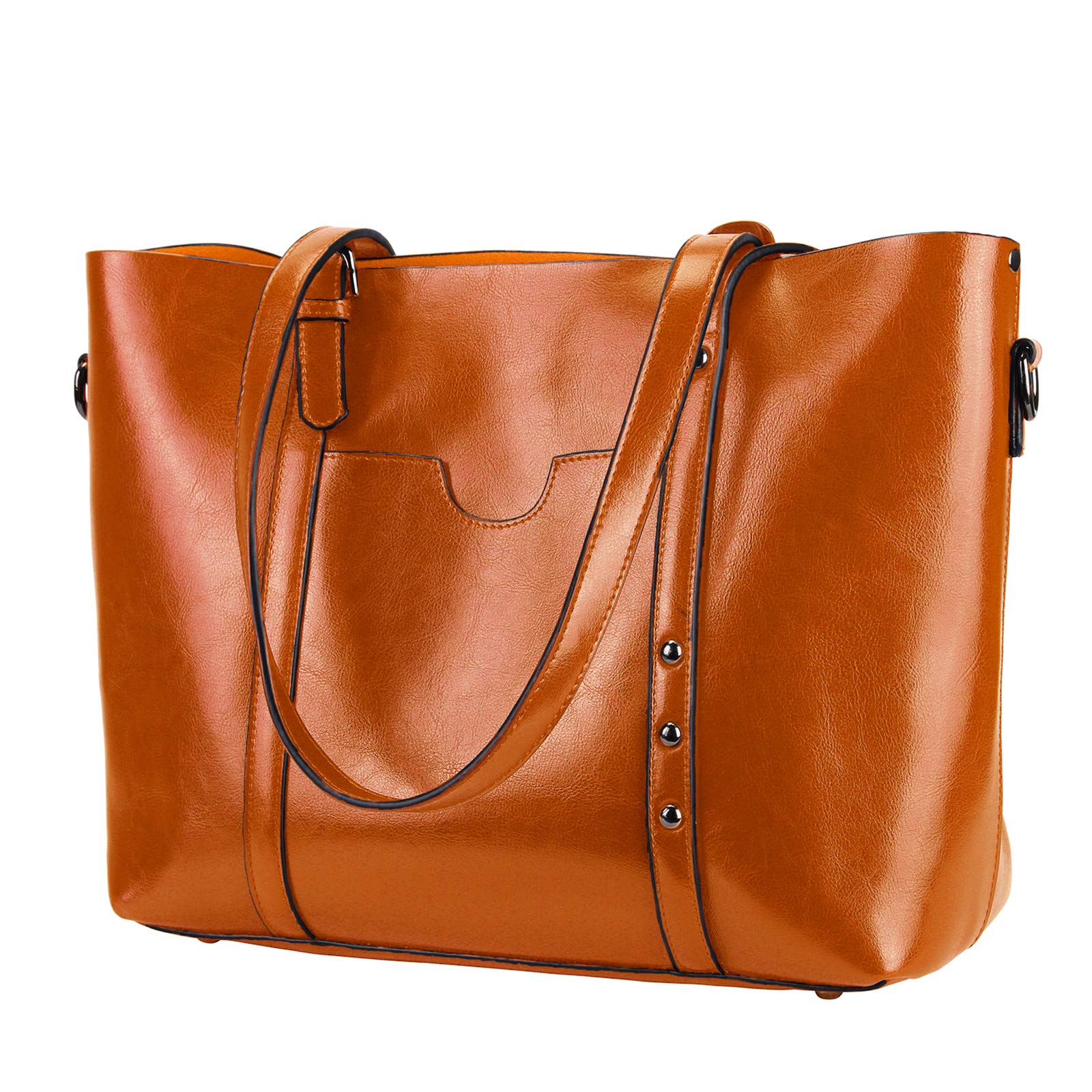 YALUXE Tote Bag for Women Vintage Style Soft Genuine Leather Work Tote Large Shoulder Bag