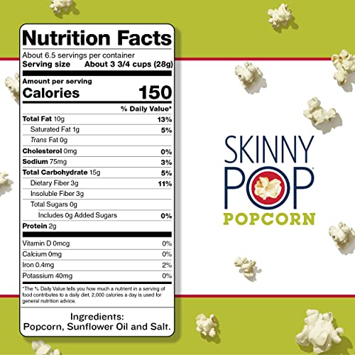 SkinnyPop Original Popcorn, Gluten Free, Vegan Popcorn, Non-GMO, Healthy Popcorn Snacks, Skinny Pop 6.7oz Party Sized Bags (6 Count)