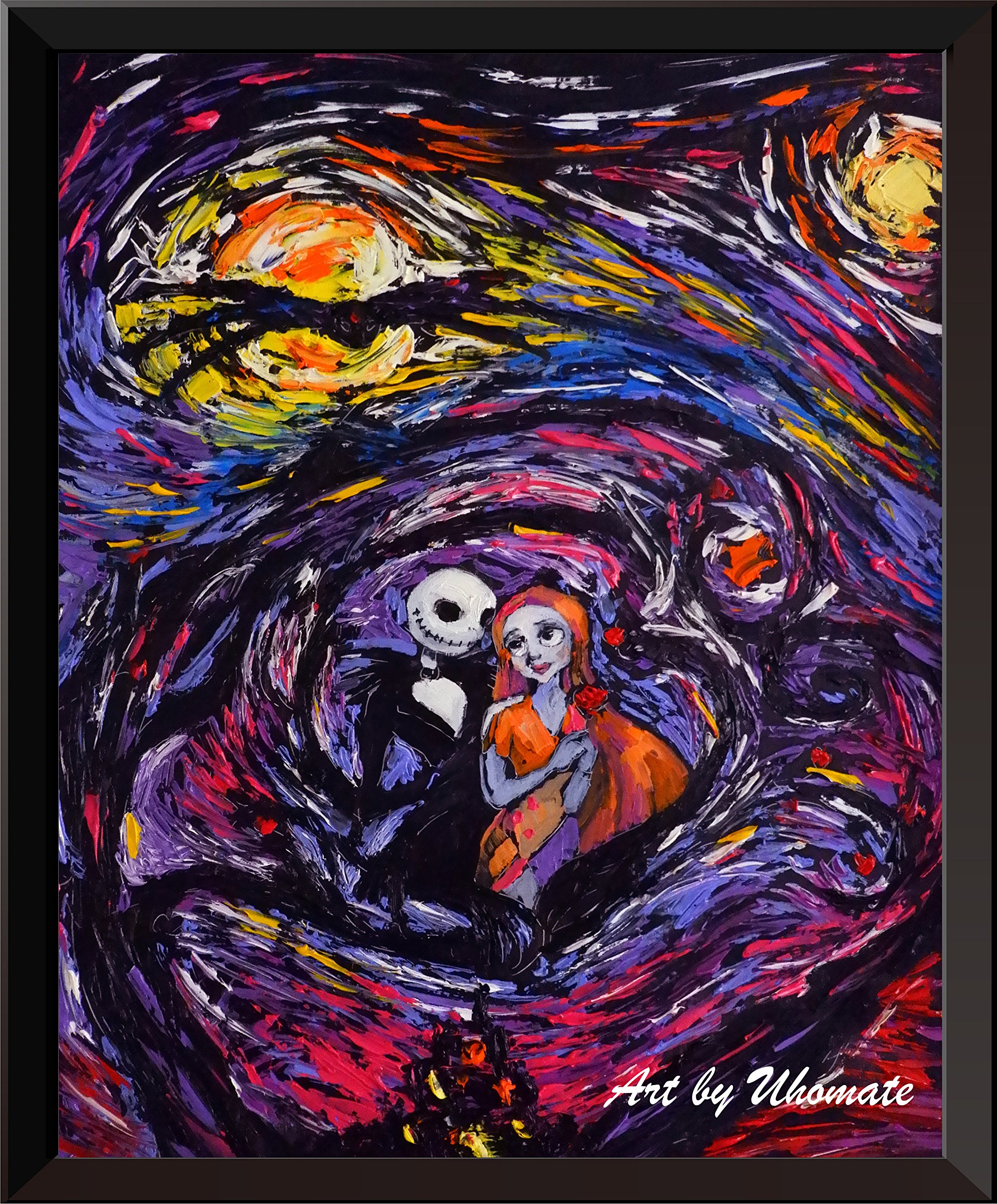 Uhomate 4 pcs Jack Sally Jack and Sally Nightmare Before Christmas Vincent Van Gogh Starry Night Posters Wall Art Wall Decor Bedroom Bathroom Artwork M038 (8X10)