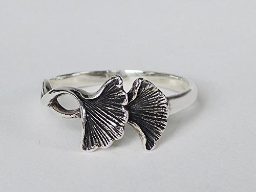 SOVATS Twist Ginkgo Leaf Ring For Women 925 Sterling Silver Oxizidize Surface - Simple, Stylish &Trendy Nickel Free Ring, Size 6