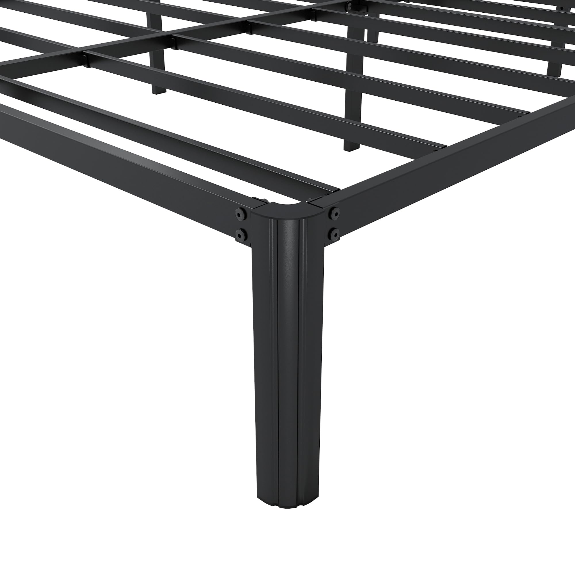 Riwanca 14 Inch Bed Frame Queen Size with Round Corner Legs, No Box Spring Needed, Heavy Duty Black Metal Platform Mattress Foundation, Non-Slip Noise Free Easy Assembly
