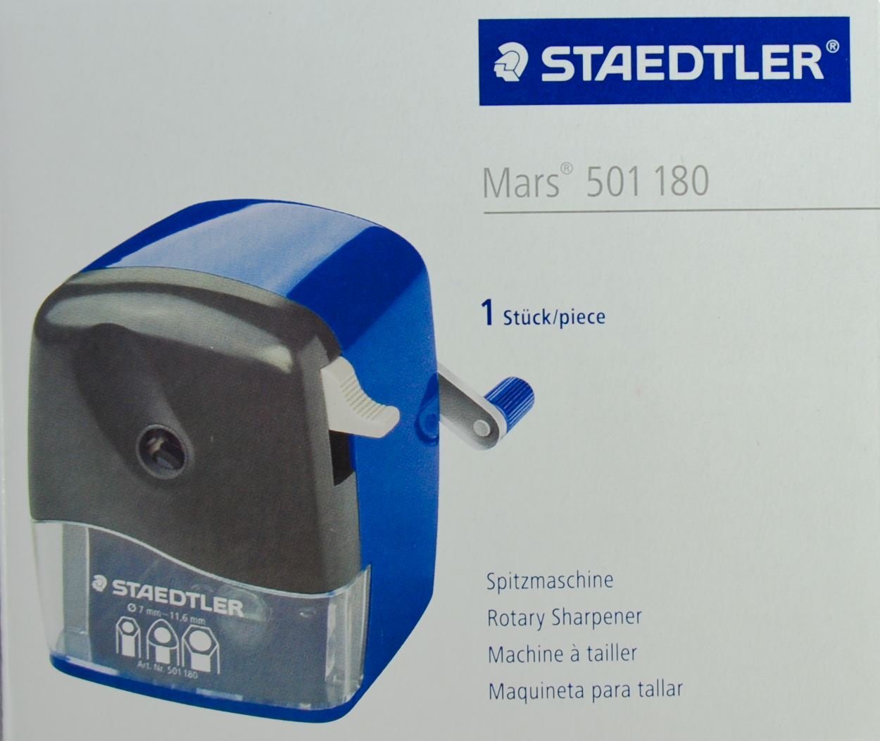 STAEDTLER MarsĀ® 501 180 Rotary sharpener for Round, Triangular, Hexagonal prisma color, pencils, Classic Manual Pencil Sharpener, Desk clamp