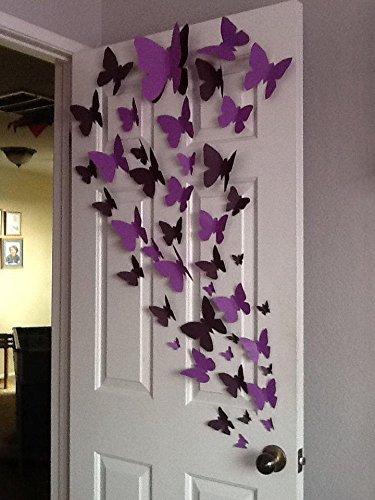 TABLECLOTHSFACTORY 36 Pack 3D Double Wing DIY Butterfly Magnet Wall Decoration Stickers - Purple Collection for Wedding Party Home Decor