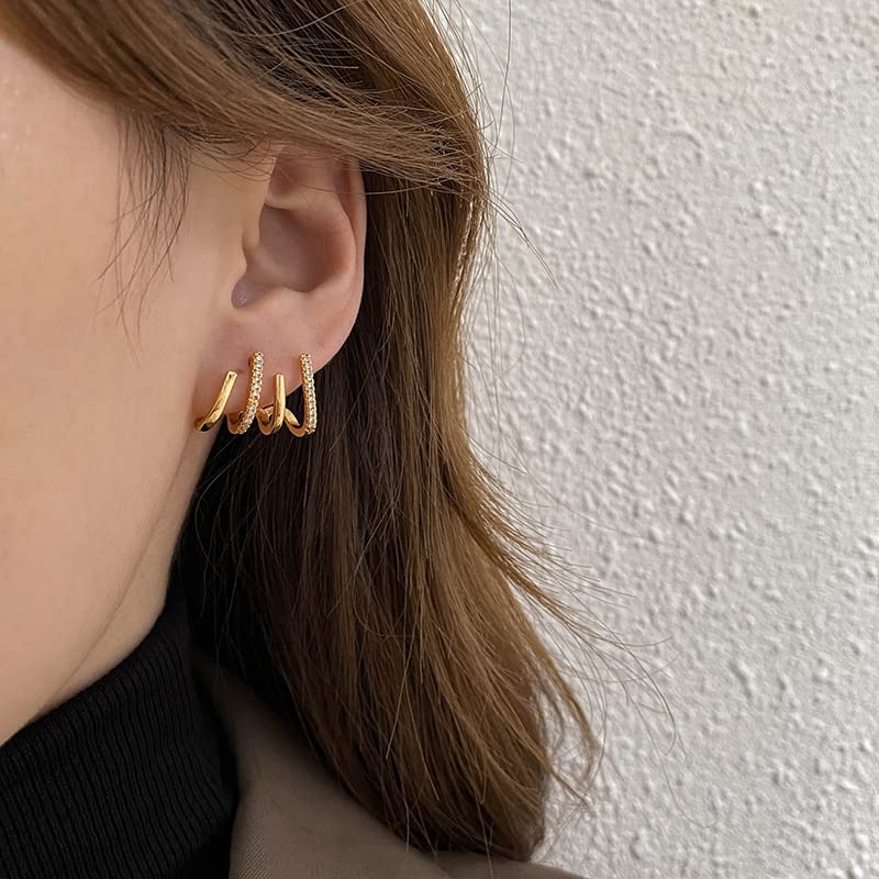 Zircon Needle Stud Earrings Minimalist Claw Earring Cuff Dainty Tiny Ear Wrap Cuff Piercing Studs,Ear cuff Earrings for Women(Gold)