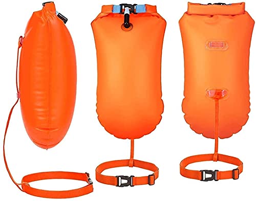 YESHIN 2 Pack 20L Waterproof Swim Bouy with Storage Space Inflatable Dry Bag Bright Color Swim Safety Float for Open Water Swimmers, Triathletes, Kayakers and Snorkelers with Swim Cap