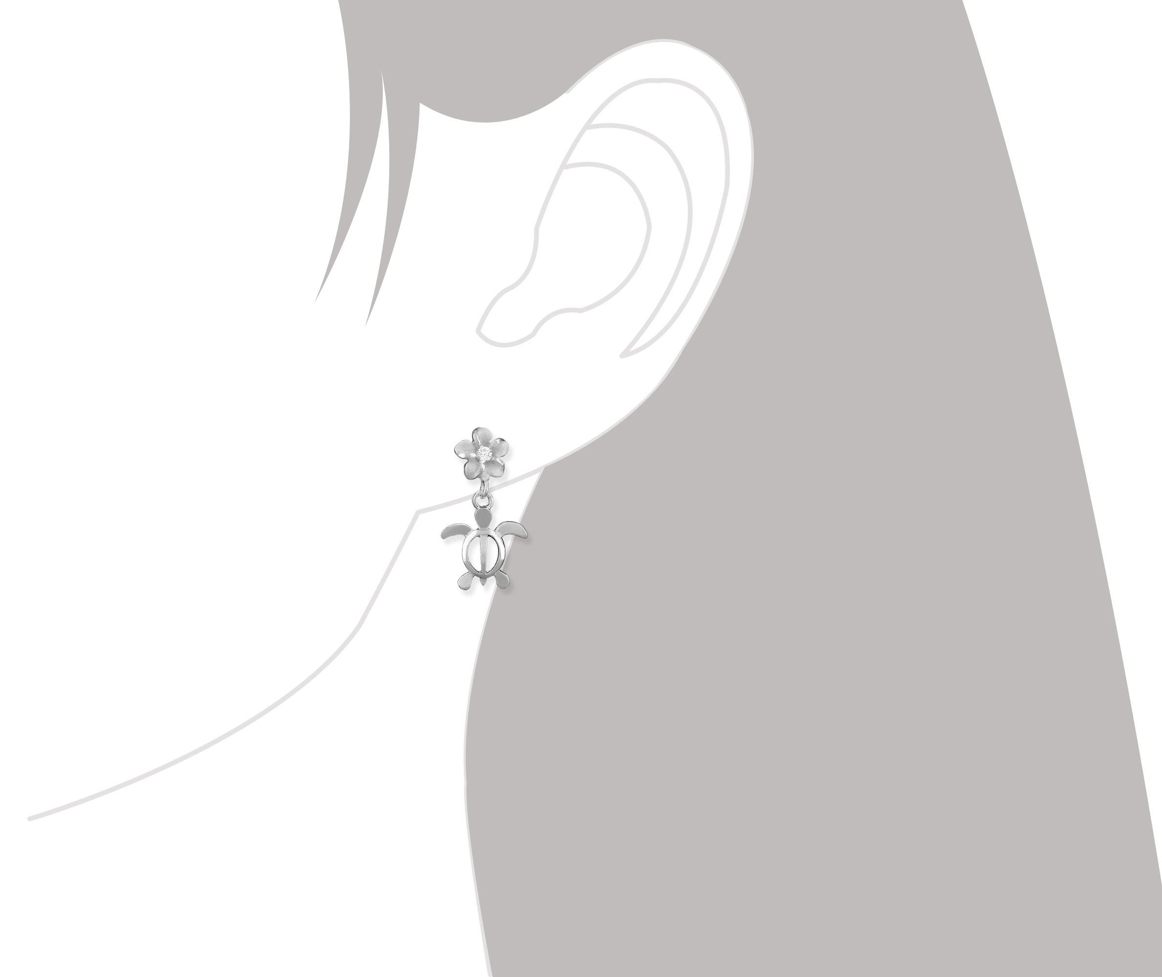 Sterling Silver Small Turtle and Plumeria Dangle Earrings