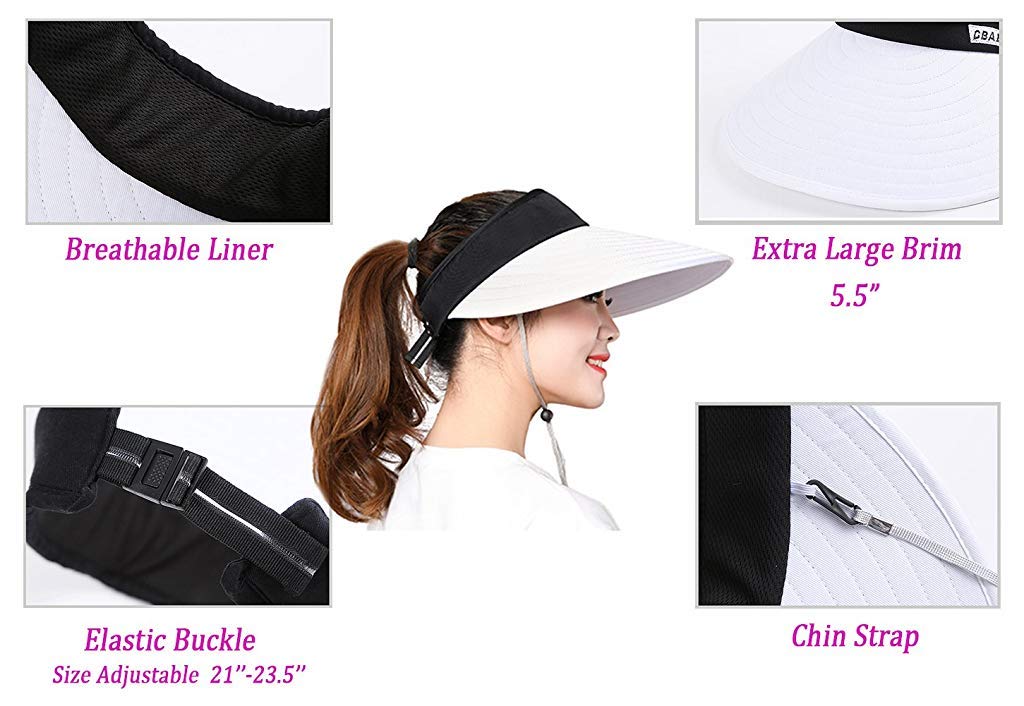 Sun Visor Hats for Women, Large Brim UV Protection Summer Beach Cap, 5.5''Wide Brim (Black)