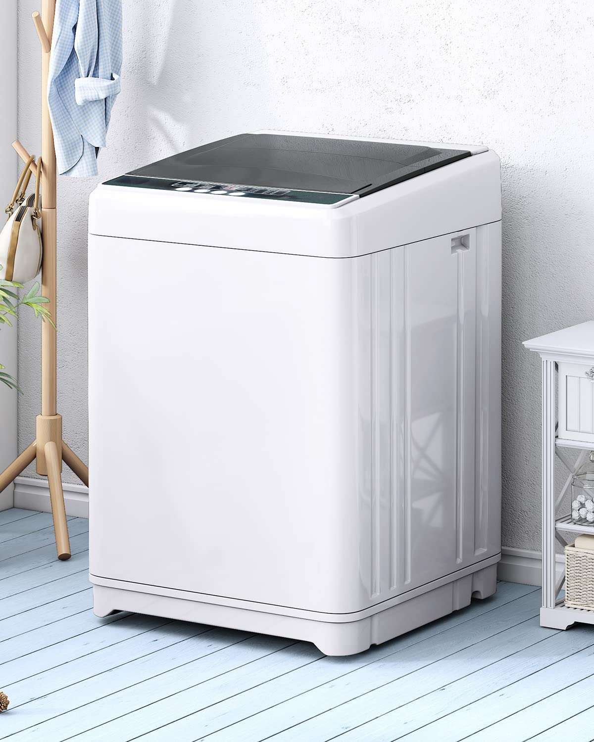 TABU Full-Automatic Washing Machine, 17.6lbs Portable Washing Machine with Dryer, 1.7 Cu Ft 2 in 1 Portable Washer with Drain Pump, 10 Wash Programs, LED Display, 8 Water Levels (White)