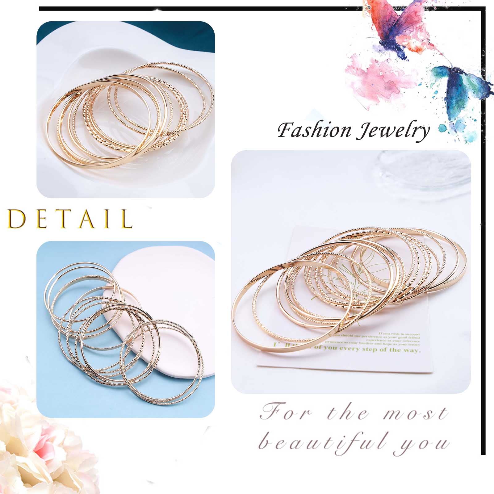 Sttiafay 14Pcs Gold Bangle Bracelet Set Indian Stackable Glossy Bracelets Multipack Wrap Bangles Costume Jewelry for Women
