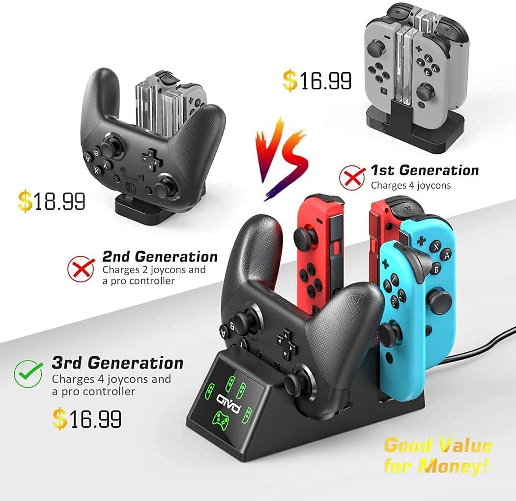 Switch Controller Charger Dock Station for Nintendo Switch & OLED Model Joy-Con & Pro Controller, OIVO Upgraded Switch Remote Controller Charge Station for Nintendo Switch Joycon Charging Dock Station