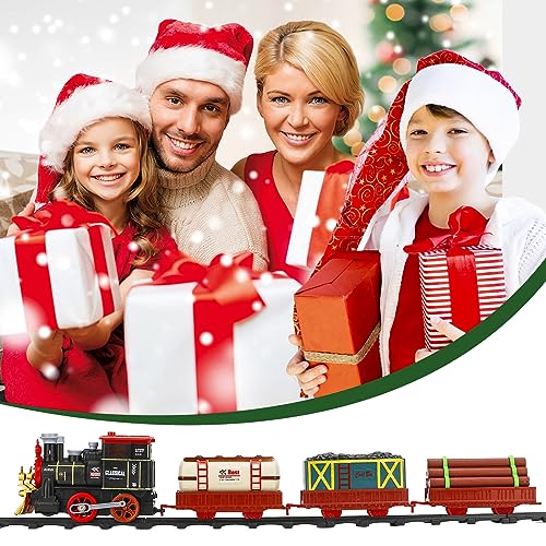 Wunila Christmas Electric Train Set with Smoke, Light & Sound for Kids Age 3-8+