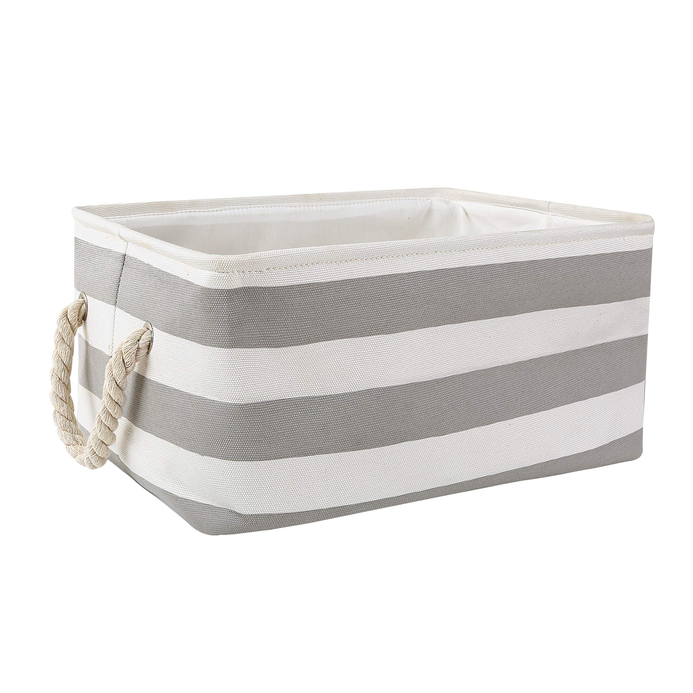 Storage Bin, Zonyon 15.7''L Rectangular Collapsible Linen Foldable Storage Container,Baby Basket,Hamper Organizer with Rope Handles for Boys,Girls,Kids,Toys,Office,Bedroom,Closet,Gift Basket,Grey