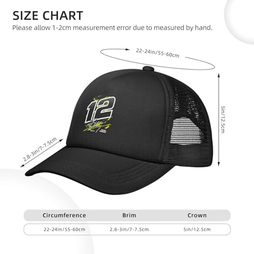 Ryan Blaney 12 Men's Adjustable Mesh Back Cap Curved Bill Snapback Mesh Baseball Cap Breathable Sun Hat
