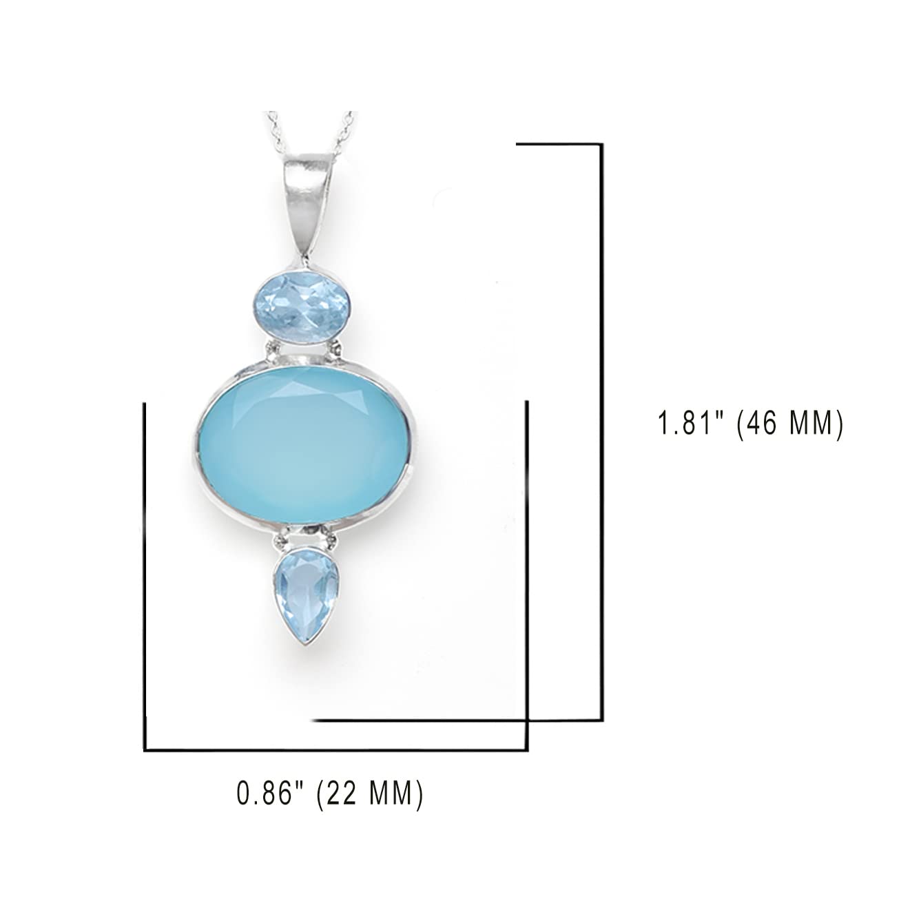 YoTreasure Blue Topaz & Chalcedony Crystal Necklace .925 Sterling Silver Chain Pendant