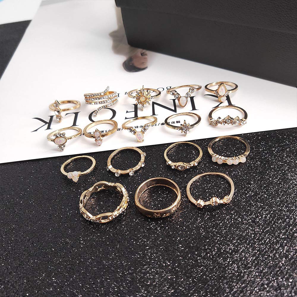 Vitaltyextracts Crystal Kunckle Finger Ring Set Boho Stackable Rhinestone Gold Joint Nail Ring Anillo Set