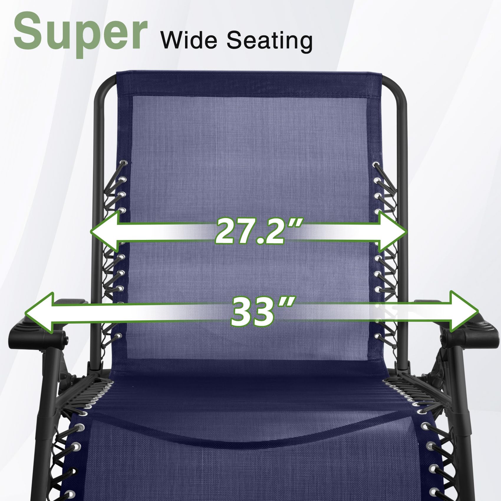 Slendor Oversized Zero Gravity Chair XXL, 33 inch Padded Zero Gravity Recliner, Folding Reclining Lounge Chair, Indoor Outdoor Patio Chairs with Pillow, Footrest,Cup Tray, Support 500 lbs, Blue