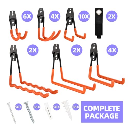 Rlipily 30 Pack Garage Hooks Steel Heavy Duty Garage Storage Hooks Utility Steel Wall Mount Garage Hanger&Organizer for Bikes,Garden Tools, Ladders, Bulk Items,Ropes and More Equipment