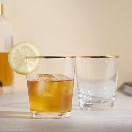 Twine Gilded Tumblers, Gold Rimmed Clear Cocktail Glass Set, Lowball Glassware, Set of 2, 10 oz, Gold and Clear