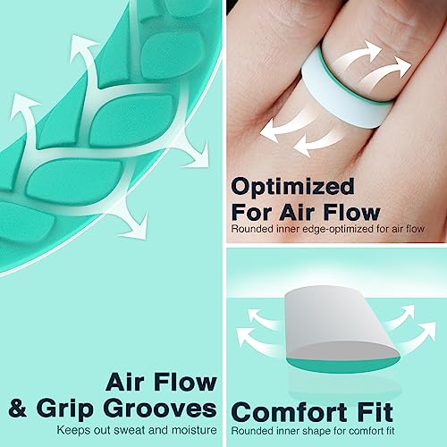 ThunderFit Silicone Wedding Bands for Women, 2 Layers 5.5mm Wide 2mm Thick - 1/4/7 Variety Multipack (Black-WhiteBlackMarble, Black-RoseGold, RoseGold-White, White-Black Size - 6.5-7 (17.3mm))