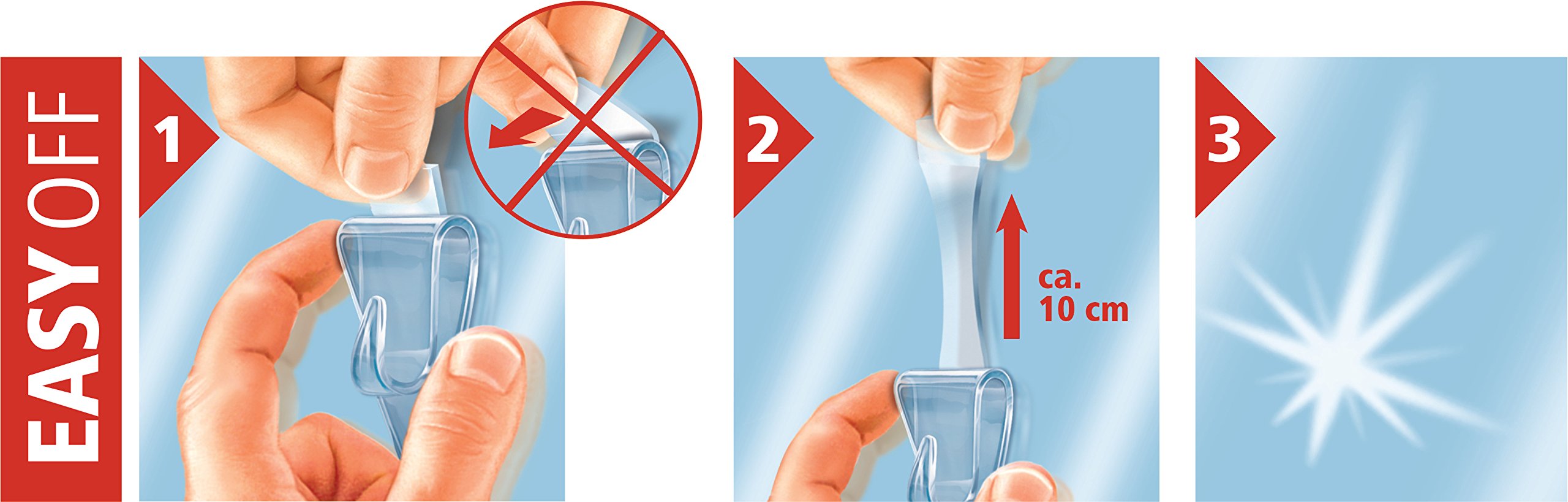 tesa Adhesive Hooks for Glass - Invisible Hanging Hooks for Mirrors & Transparent Surfaces - Holds up to 0.2 kg per Hook - Pack of 5 incl. 8 Adhesive Strips