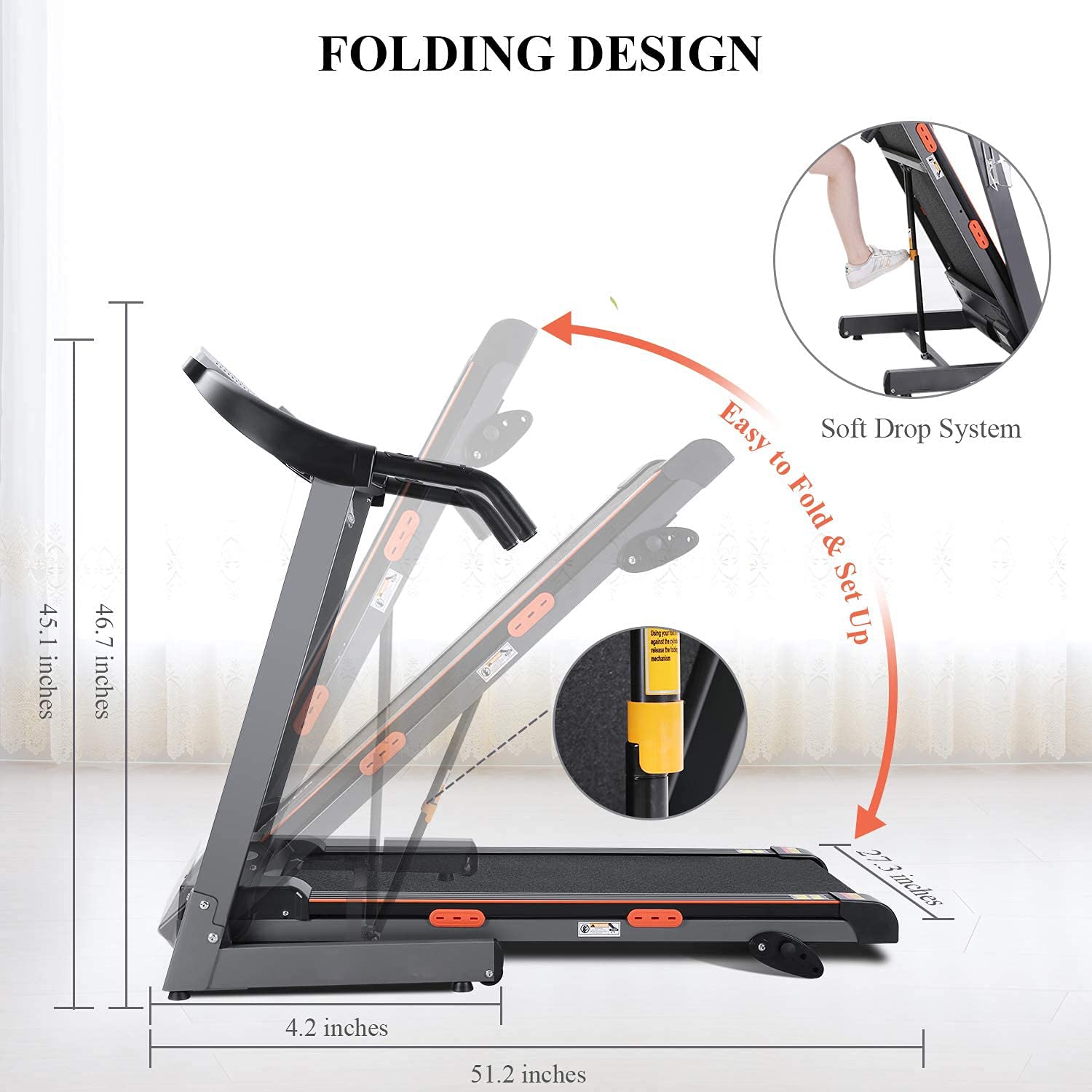 Treadmill Electric Folding Treadmill Manual Incline Running Machine 0.5HP 8.5MHP Speed 3-Level Incline Adjustment with Pre-Set Training Programs Large LCD Display Cup Holder for Home Use