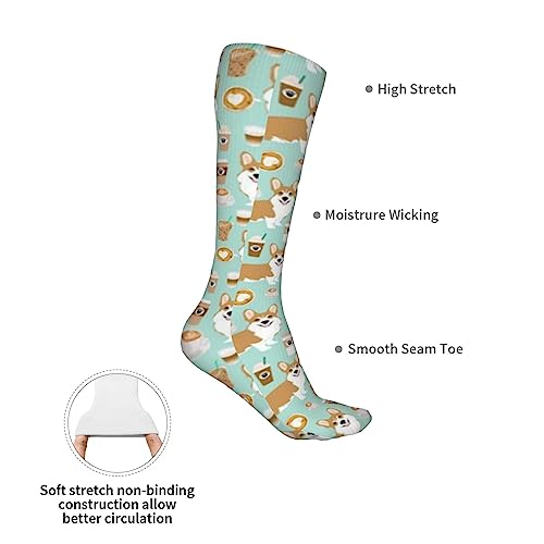 VGJNFDZC Corgis Coffee Mint Latte Cute Cafe Coffee Cute Mint Cafe Latte Compression Socks for Women and Men 10-20 mmHg Support for Running,Nursing,Athletic,Travel