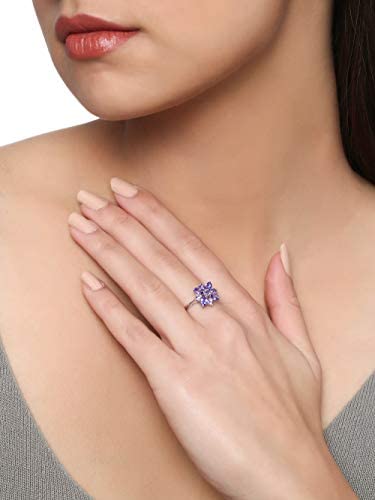 YoTreasure Tanzanite .925 Sterling Silver Flower Cluster Ring
