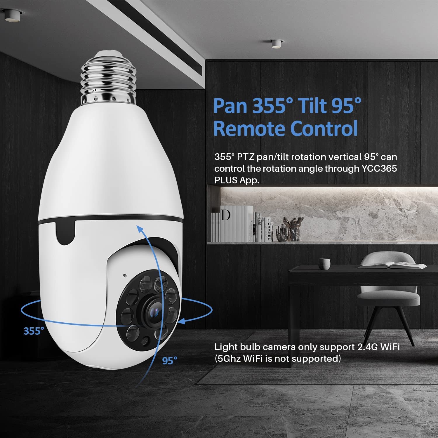 WE-Direct 1080P 360i¿ 1/2Rotate Auto Tracking Panoramic Camera Light Bulb Night Vision Wireless for WiFi PTZ IP Cam Remote Viewing Security E27 Interface Home Security Webcam Two Way Voice, Whitex2