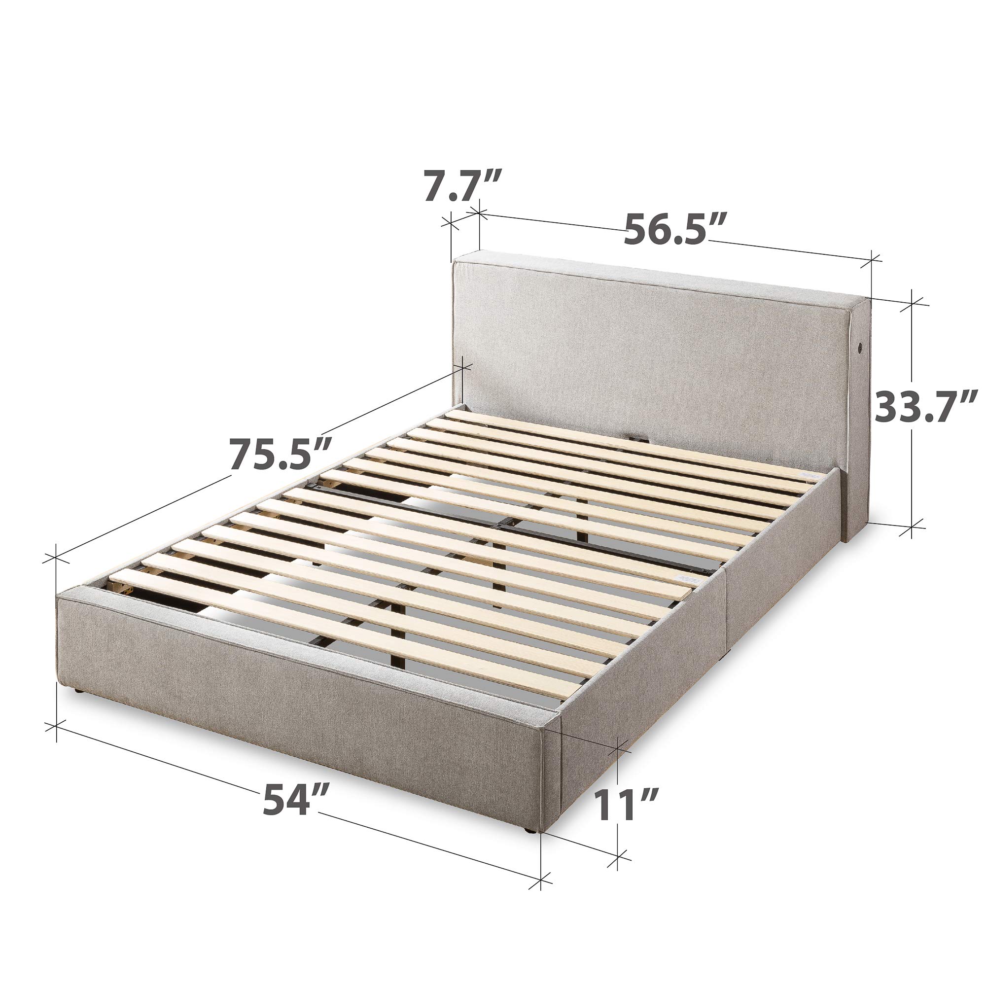 ZINUS Finley Upholstered Platform Bed Frame with Headboard Shelf / USB Ports Included / Wood Slat Support / No Box Spring Needed / Easy Assembly, Full