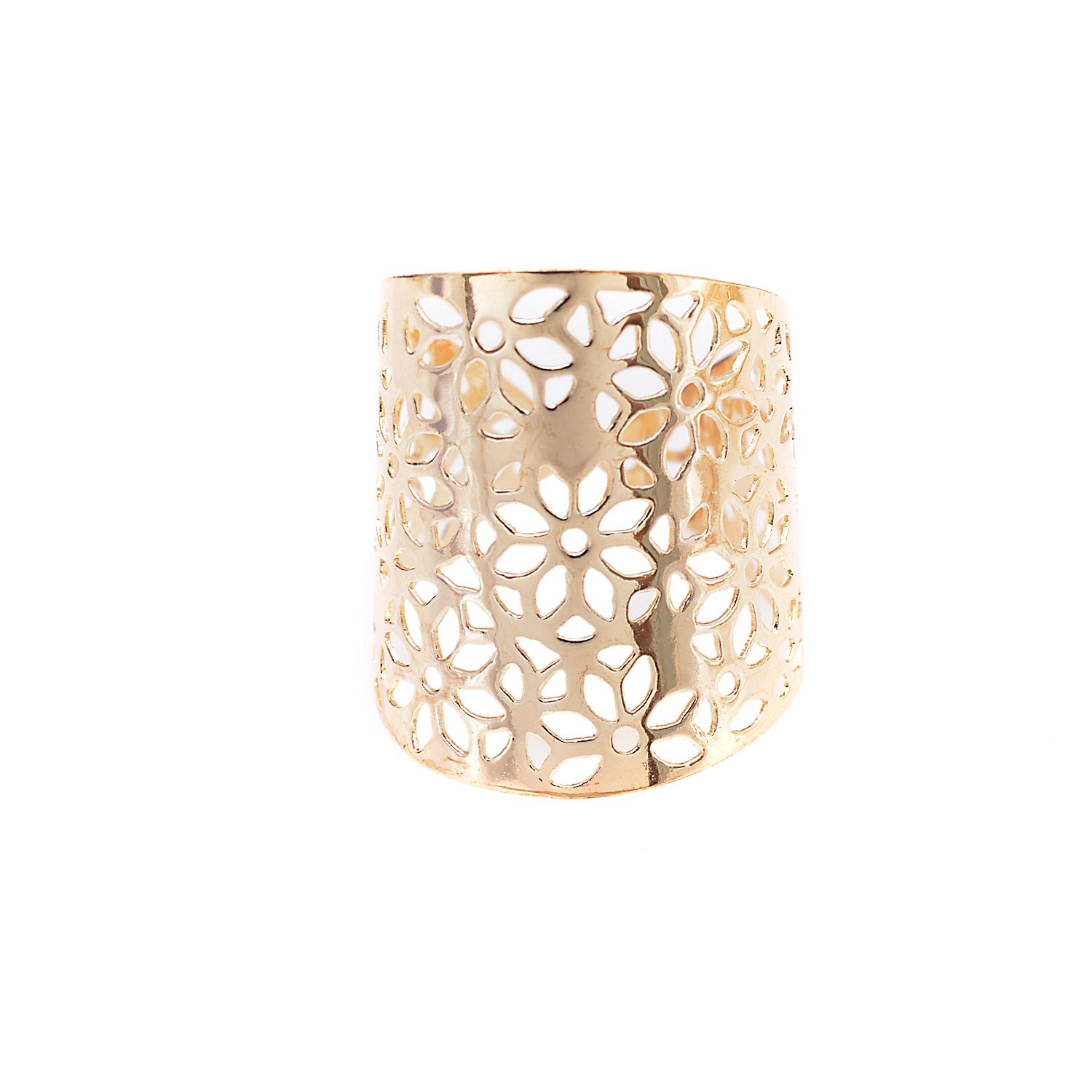 Spinningdaisy Gold Plated Adjustable Wide Filigree Floral Ring