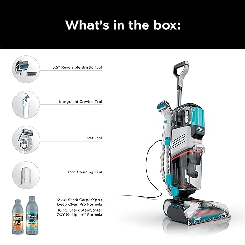 Shark EX201 CarpetXpert Upright Carpet, Area Rug & Upholstery Cleaner with StainStriker, Built-in Spot & Stain Cleaner, Perfect for Pets, Deep Cleaning & Tough Stain Removal, Carpet Shampooer, Cyan