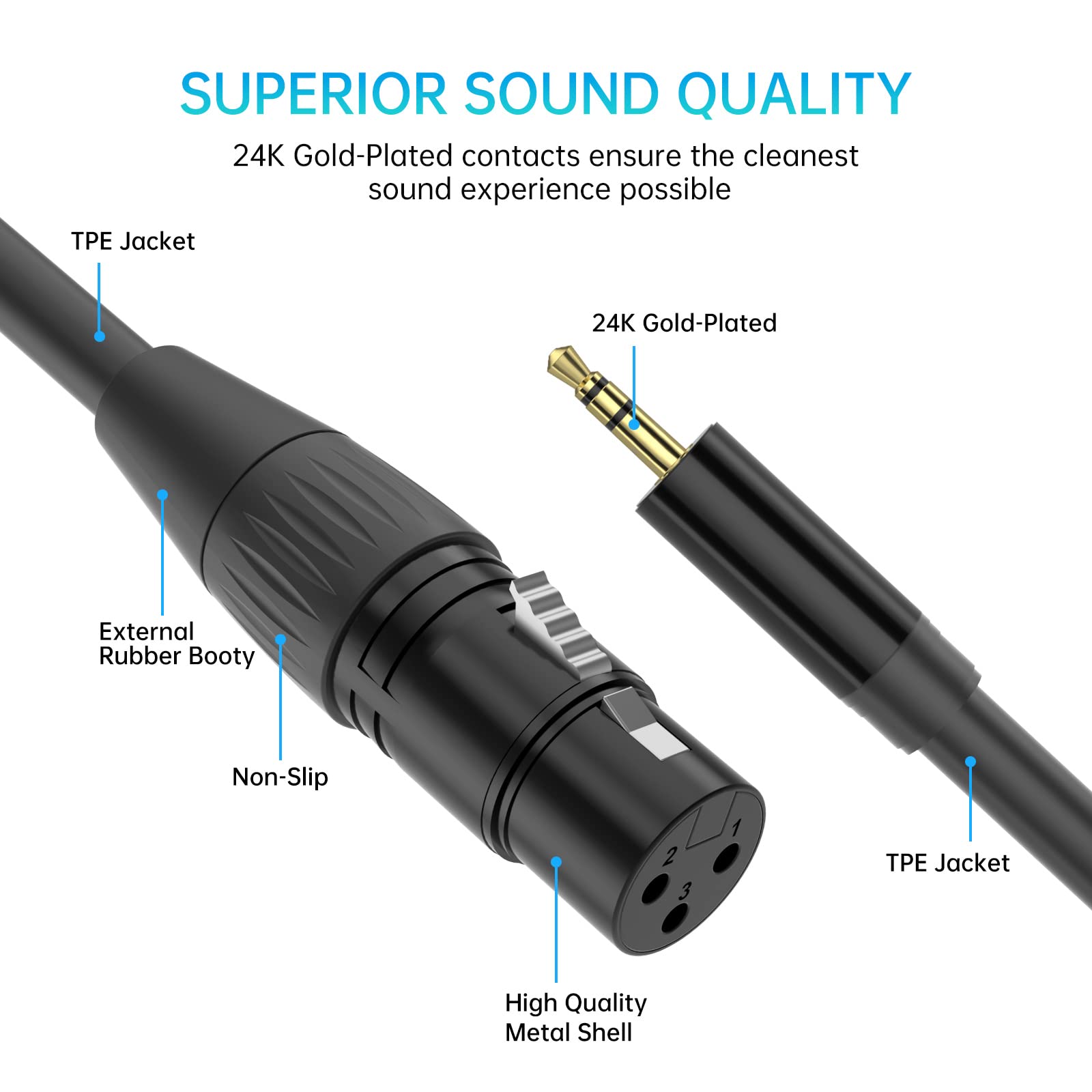 Yinker 3.5mm to XLR Female 5ft/1pack, 1/8 Inch TRS to XLR Female 3 Pin Microphone Cable Mic Cord Balanced Stereo(1/8 to XLR)