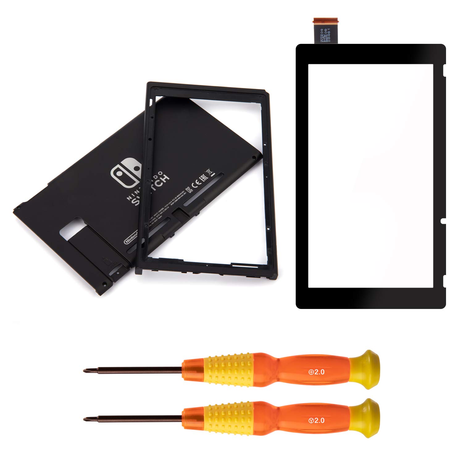 Touch Screen Digitizer Glass Panel Replacement Parts for N-Switch, with Back Cover Replacement Housing Shell Case Back Parts for NS Switch(Remove The Protective Film of 2 Sides Before Installation)