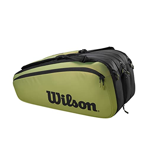 WILSON Blade V8 Super Tour Tennis Racket Bag - Green/Black, Holds up to 15 Rackets